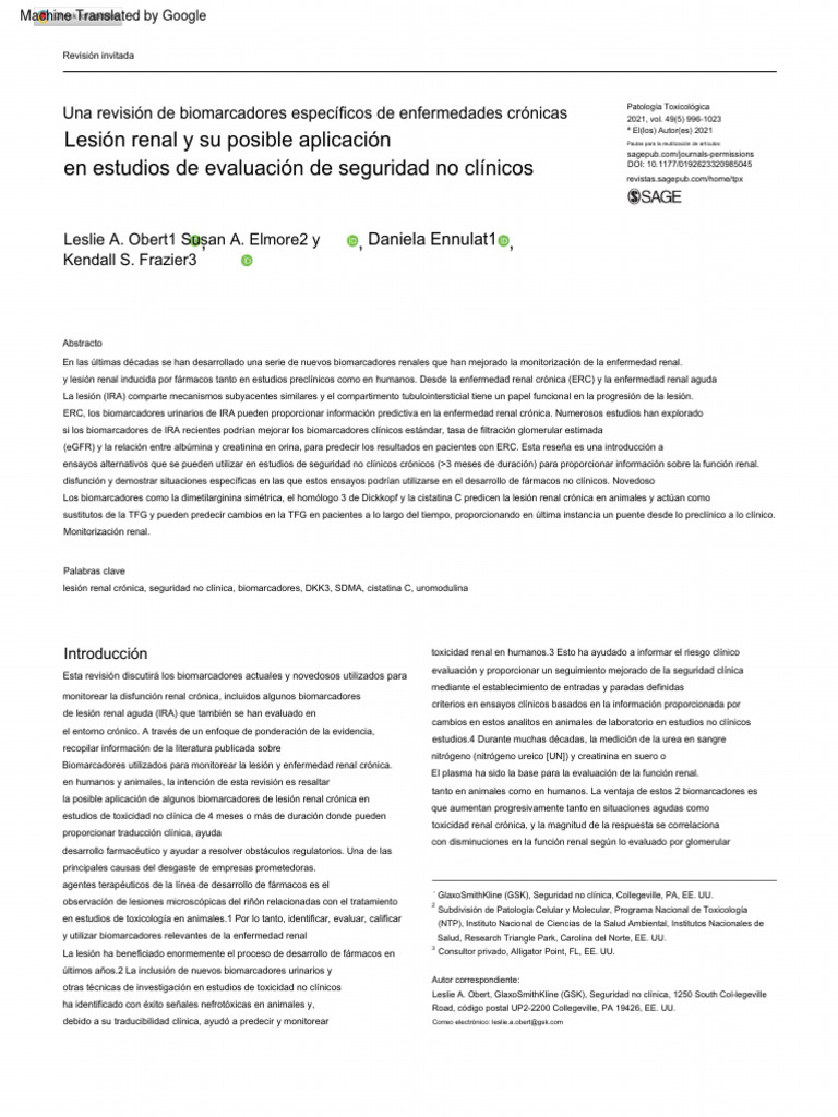A Review of Specific Biomarkers of Chronic Renal Injury and Their ...