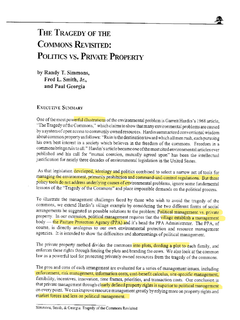The Tragedy of Commons Revised Politics v. Private Property | PDF