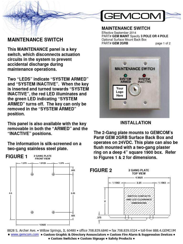 Maintenance Switch Cut Sheet UL LISTED | PDF | Switch | Electrical Wiring