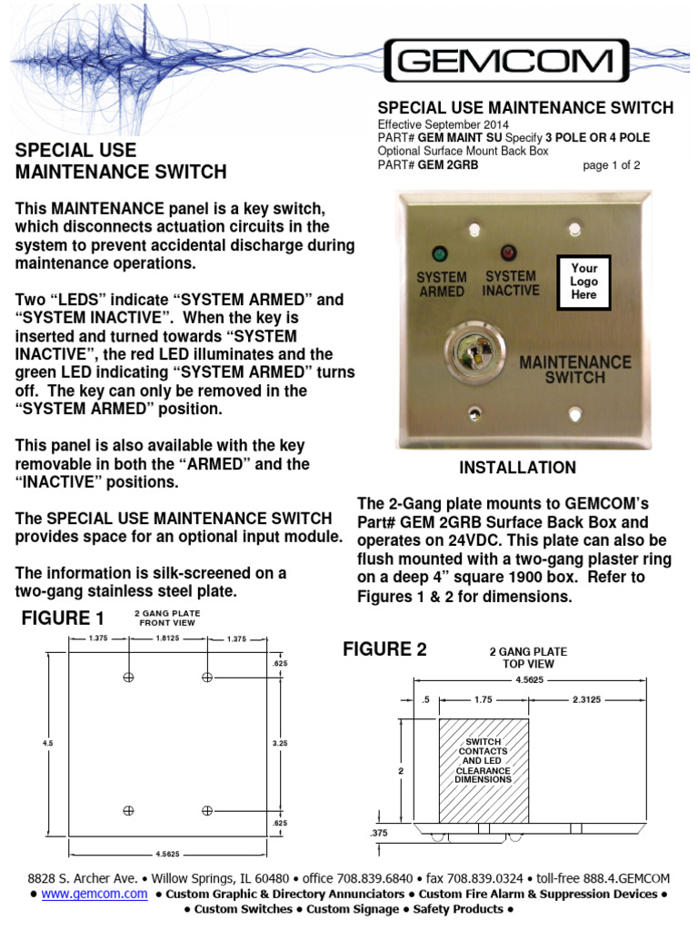 Special Use Maintenance Switch Cut Sheet UL LISTED | PDF | Switch ...