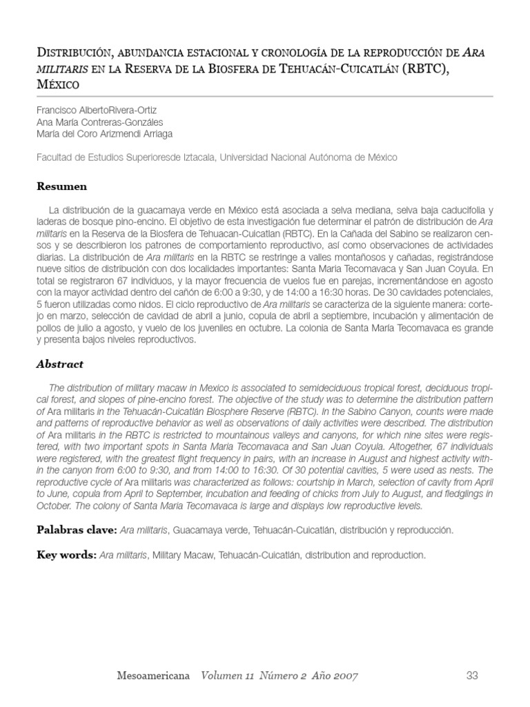 Distribución y Reproducción de Ara militaris en México | PDF | Ciencias ...