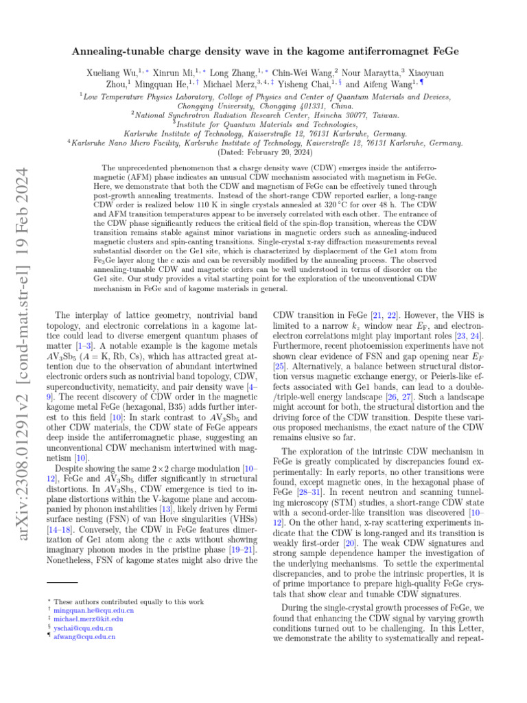 2024 ArXiv Annealing-Tunable Charge Density Wave in The Kagome ...
