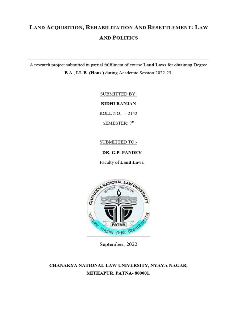 Roll No. - 2142 (Land Law) Final Project | PDF | Eminent Domain | Internally Displaced Person