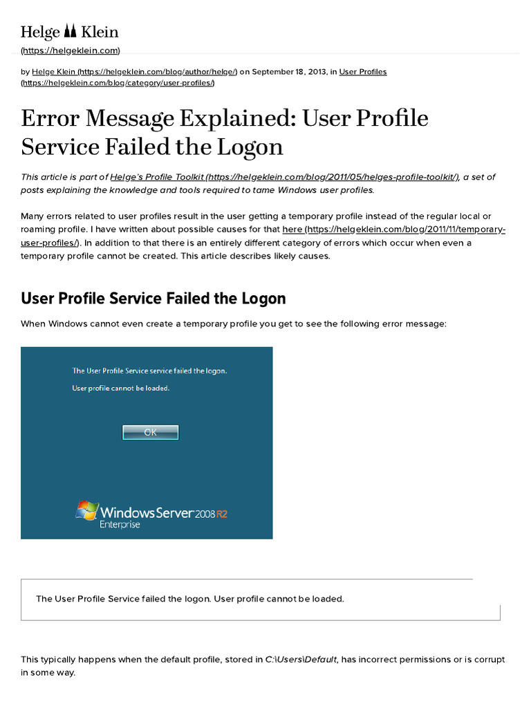 User Profile Service Failed The Logon | PDF | User (Computing) | Windows Registry