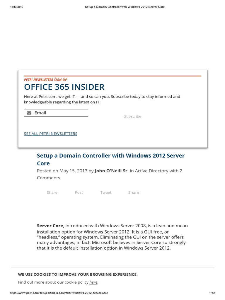 Setup A Domain Controller With Windows 2012 Server Core | PDF | Http Cookie | Domain Name System