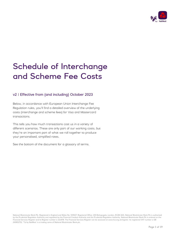 Schedule of Interchange and Scheme Fee Costs | Download Free PDF ...