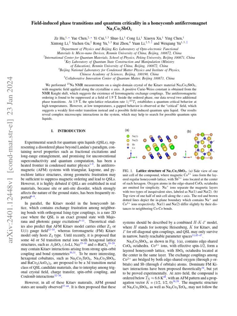 2024 Arxiv Field-Induced Phase Transitions and Quantum Criticality in A Honeycomb ...