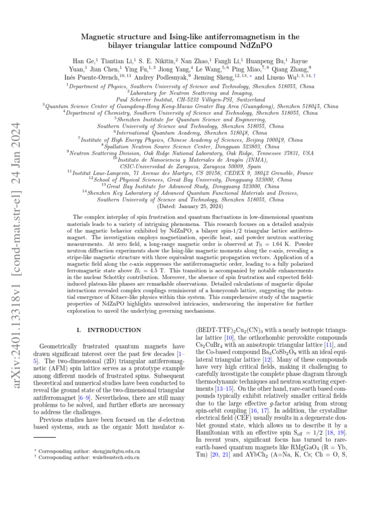 2024 ArXiv Magnetic Structure and Ising-Like Antiferromagnetism in The ...