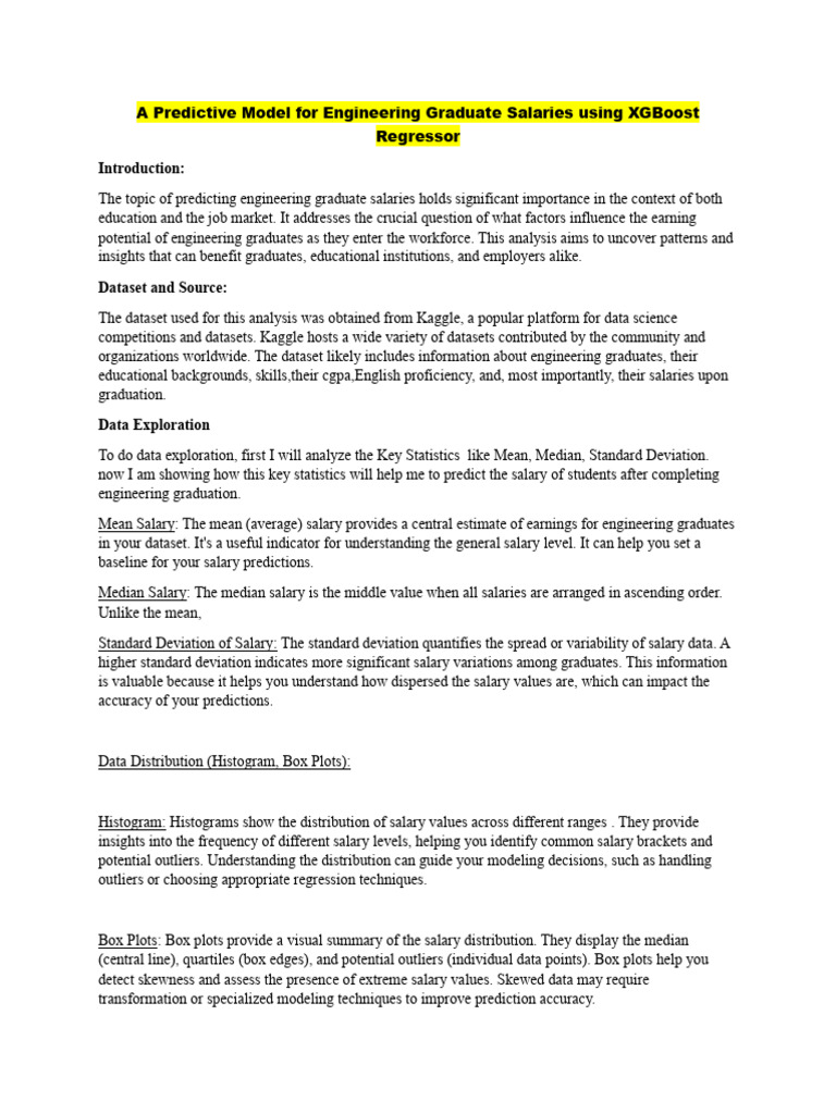 A Predictive Model For Engineering Graduate Salaries Using XGBoost Regressor | PDF | Dependent ...