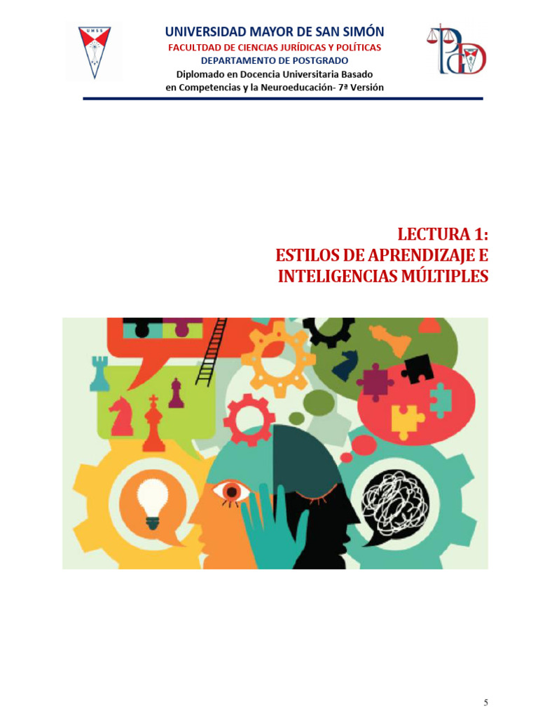 Lectura 1 Estilos de Aprendizaje e Inteligencia Multiples | PDF | Aprendizaje | Aprendiendo estilos
