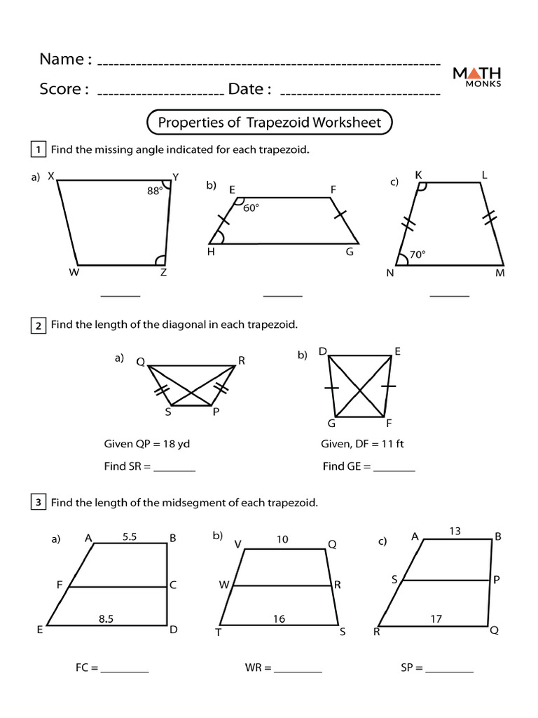 Properties of Trapezoid Worksheet | PDF