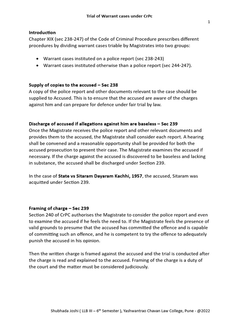 Trial of Warrant Cases Under CRPC | PDF | Plea | Witness