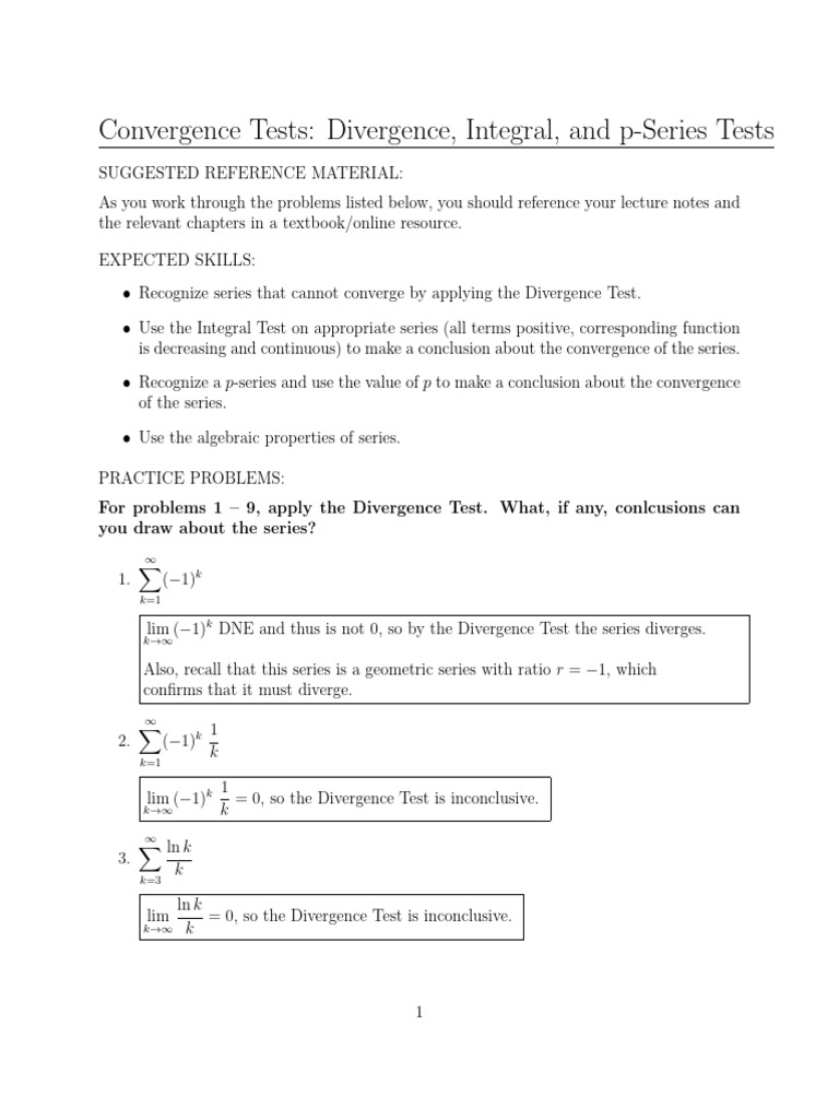 Convergence Tests for Series Problems | PDF | Limit (Mathematics ...