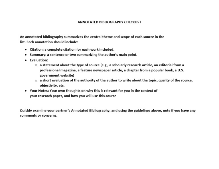 Annotated Bibliography Checklist | PDF