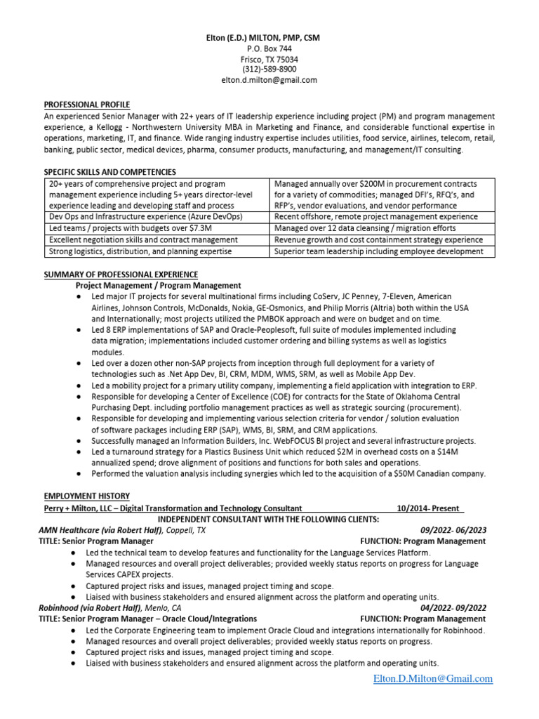 CV ED Milton | PDF | Enterprise Resource Planning | Procurement