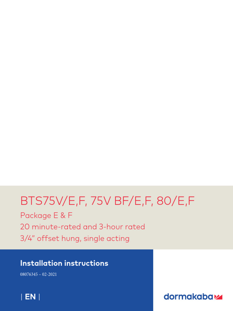 BTS75V - EF 75V BF - EF 80 - EF Package E INS 0221 | PDF | Screw | Door