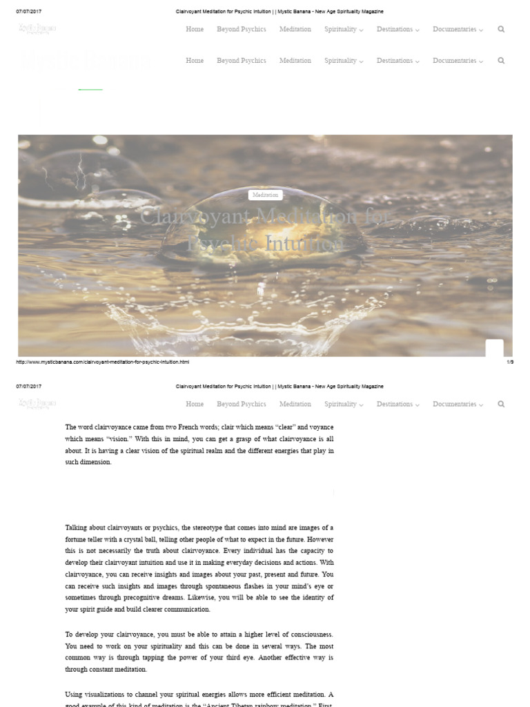Clairvoyant Meditation For Psychic Intuition | PDF | Meditation | Intuition Clairvoyant Meditation For Psychic Intuition | PDF | Meditation | Intuition