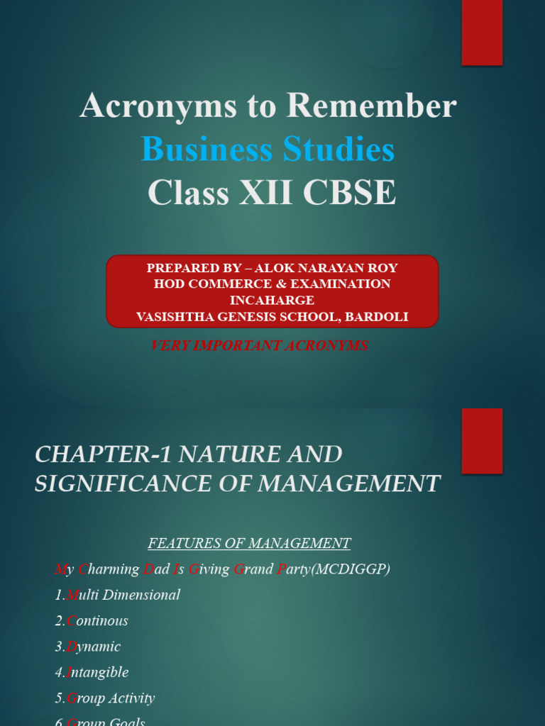 Acronyms To Remember Business Studies ClassXII CBSE | PDF | Motivation ...