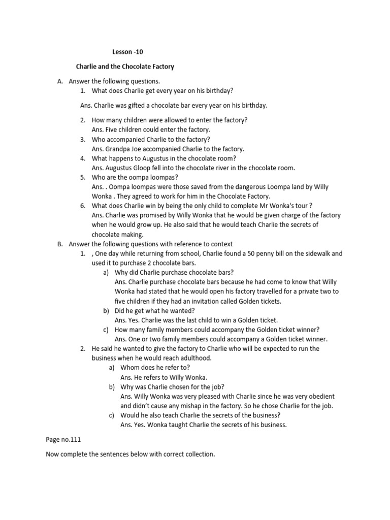 Lesson - 10 Charlie and The Chocolate Factory | PDF | Language Arts ...