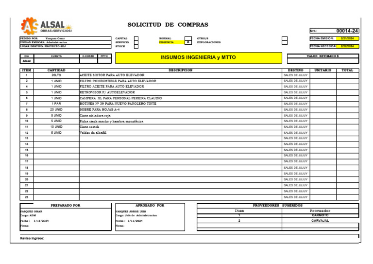 Solicitud - de - Compras N° - 00014-24a | PDF