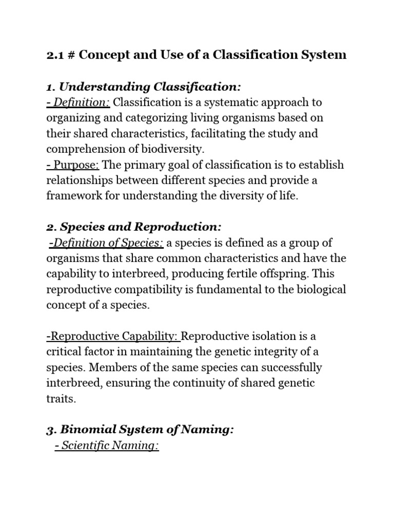 2.1 # Concept and Use of A Classification System | PDF | Species ...