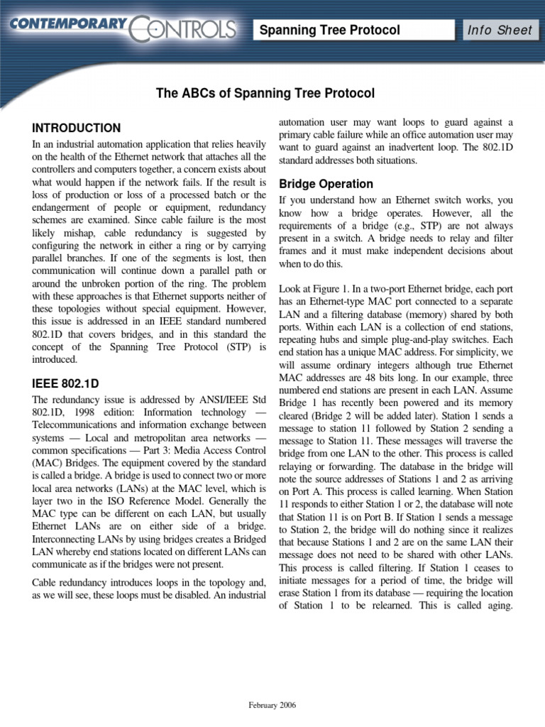 The ABCs of Spanning Tree Protocol | PDF | Ethernet | Computer Networking The ABCs of Spanning Tree Protocol | PDF | Ethernet | Computer Networking