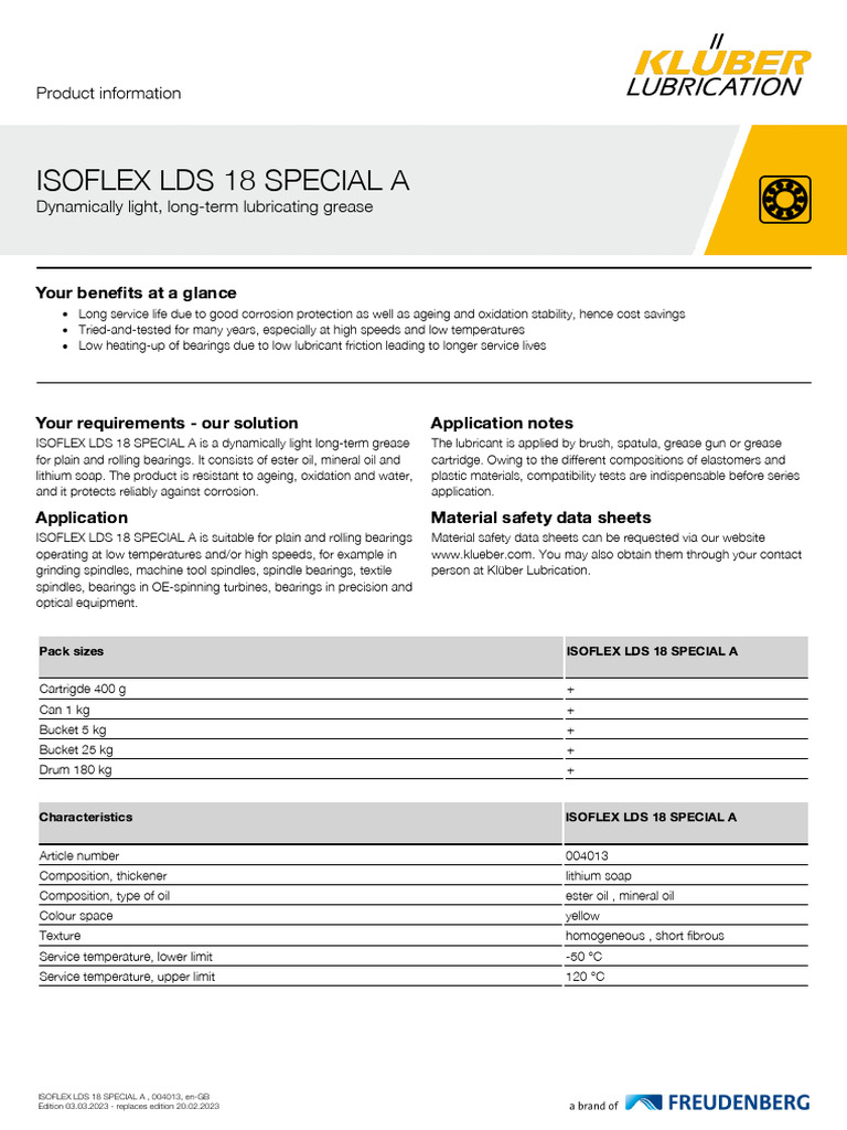 ISOFLEX LDS 18 SPECIAL A 004013 PI GB en | PDF | Bearing (Mechanical ...