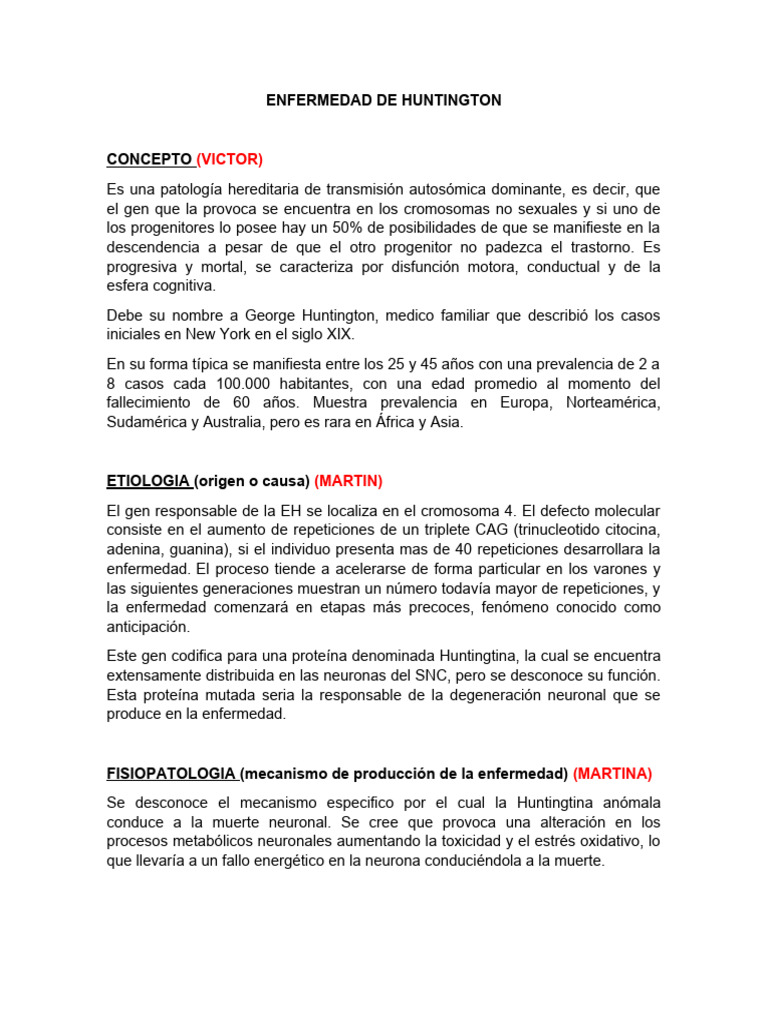 Enfermedad de Huntington | PDF | Medicina CLINICA | Enfermedades y trastornos