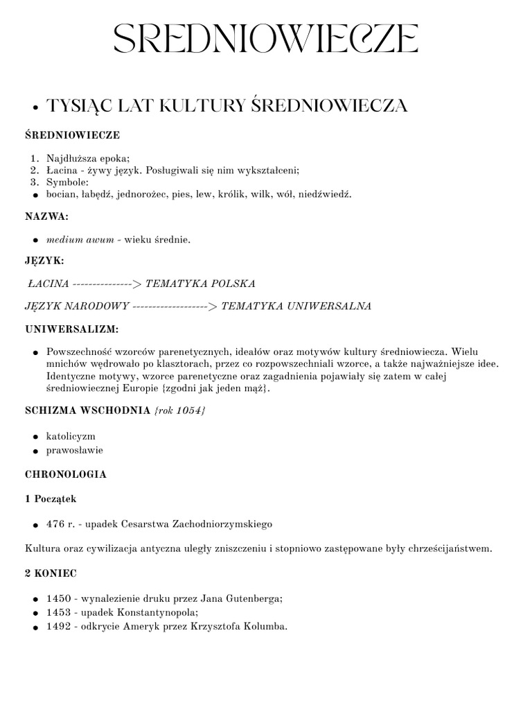 Notatki - Polski Sredniowiecz-Renesans | PDF