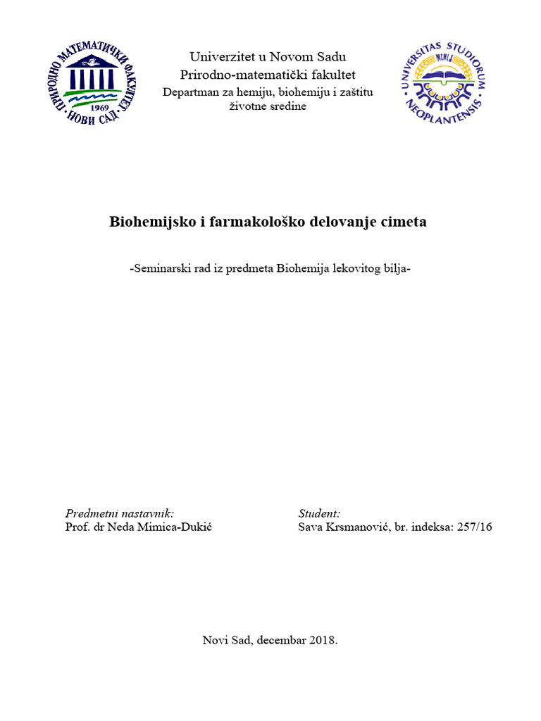 Biohemijsko I Farmakolosko Delovanje Cimeta | PDF