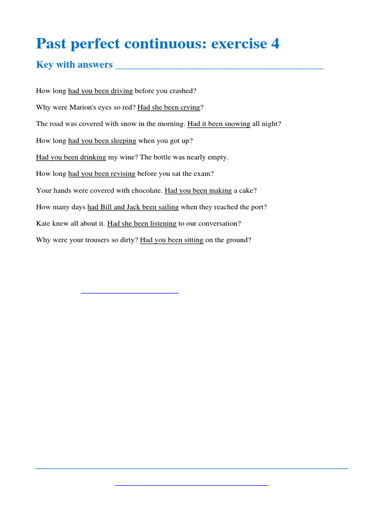 Past Perfect Continuous Exercise 4 Key | PDF