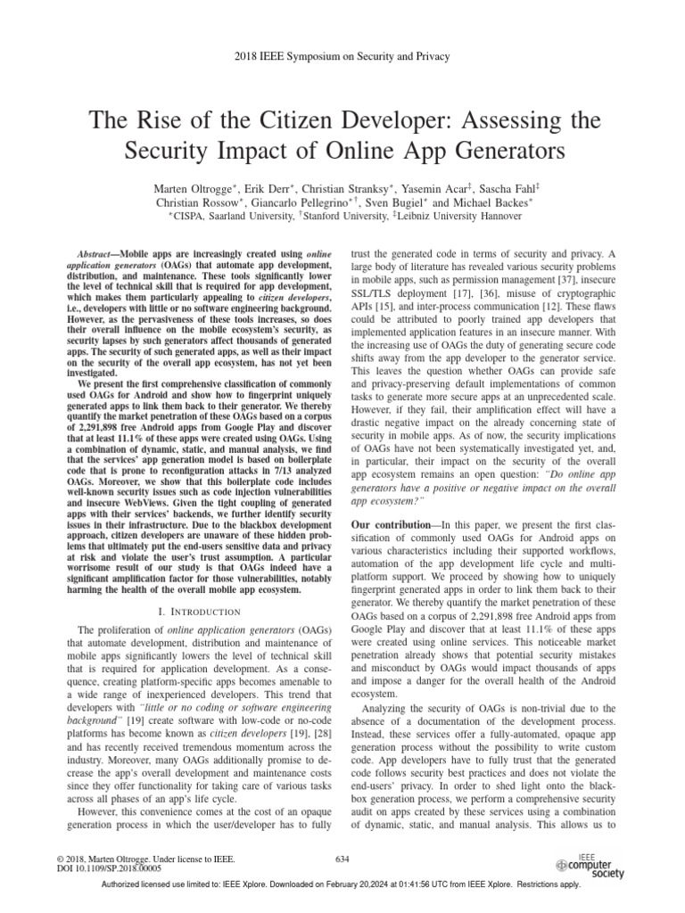 The Rise of The Citizen Developer Assessing The Security Impact of Online App Generators | PDF ...