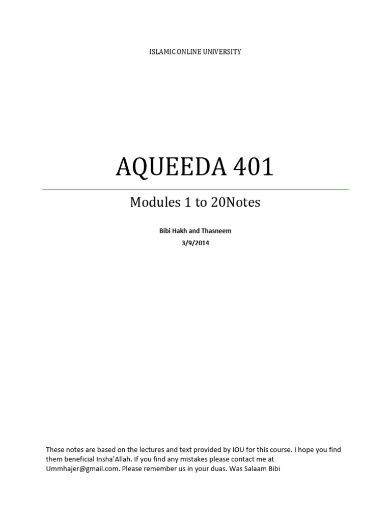 AQD 401 Module 1 to 20 (4) | PDF | Jinn | Satan