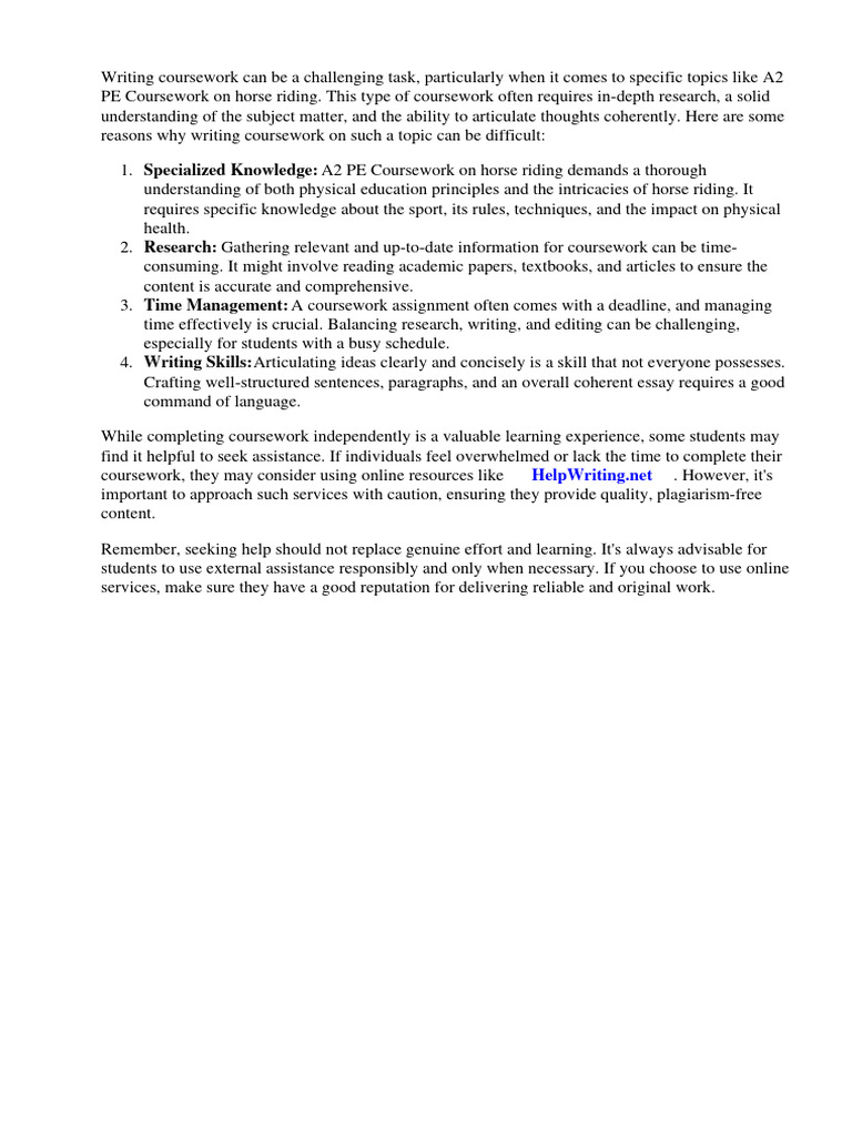 A2 Pe Coursework Horse Riding | PDF