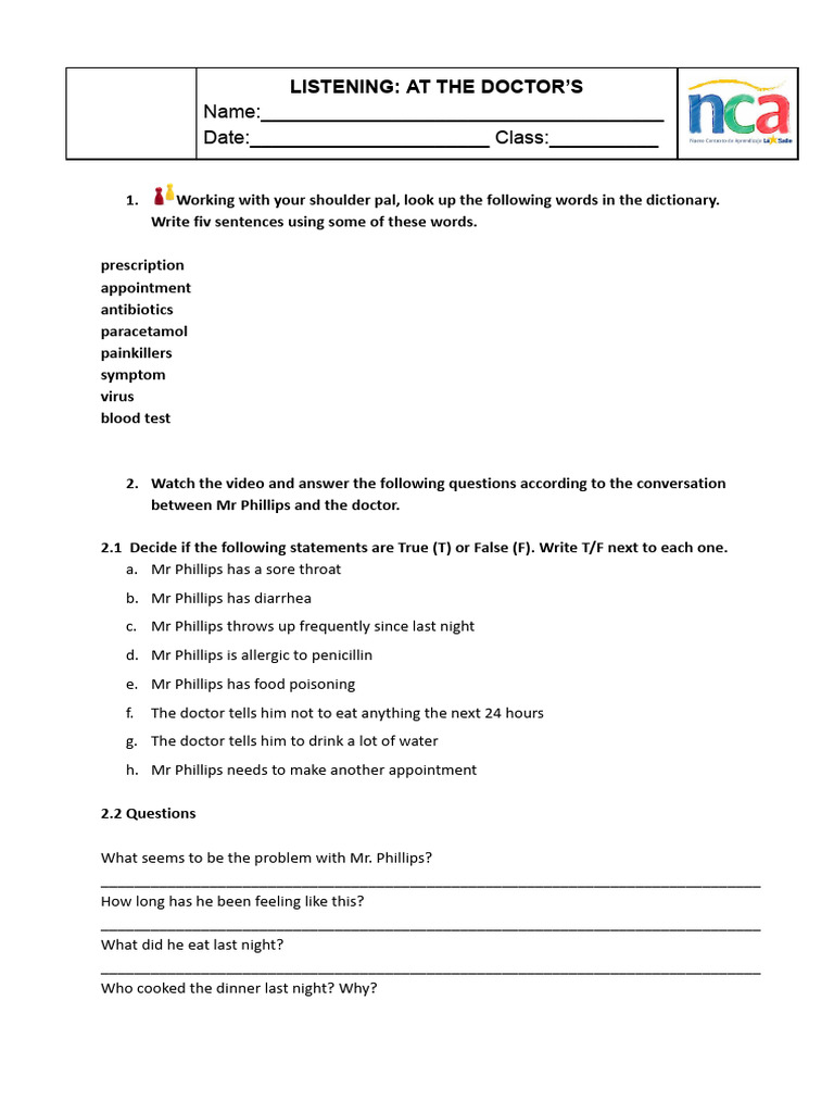 Worksheet 02 - Listening - at The Doctors | PDF | Epidemiology ...