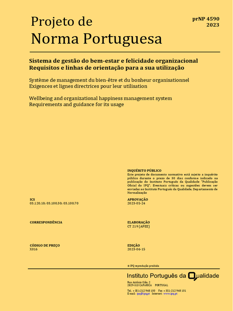 Norma NP 4590: Gestão do Bem-Estar Organizacional | PDF | Bem-estar ...