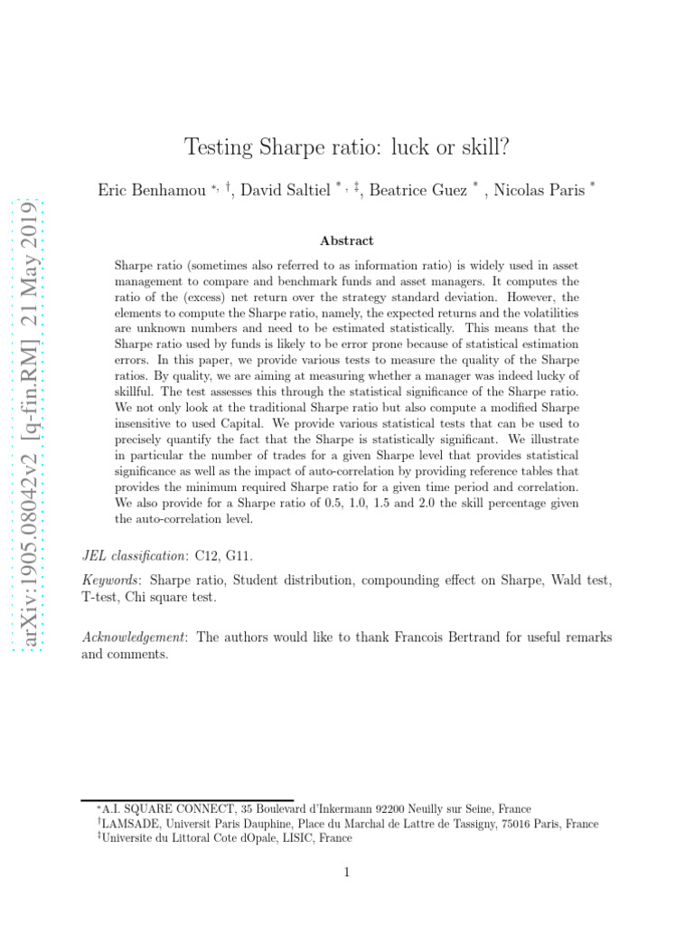 Testing Sharpe Ratio: Luck or Skill?: Eric Benhamou, David Saltiel ...