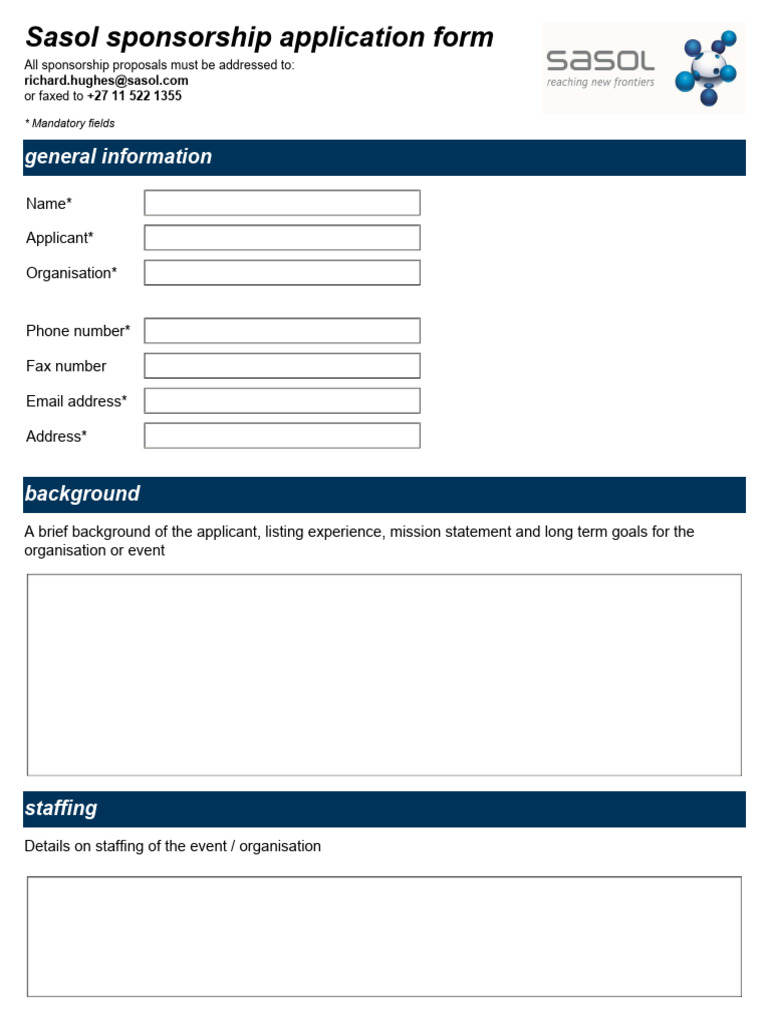Sasol Application Form | PDF