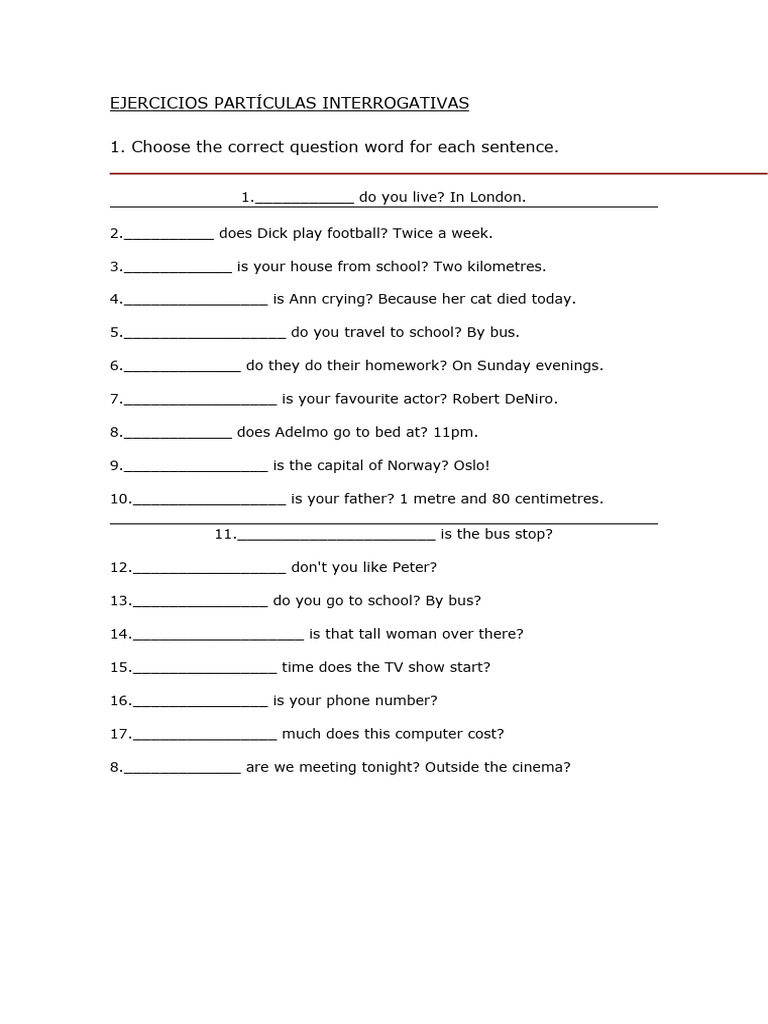 Ejercicios Partículas Interrogativas | PDF