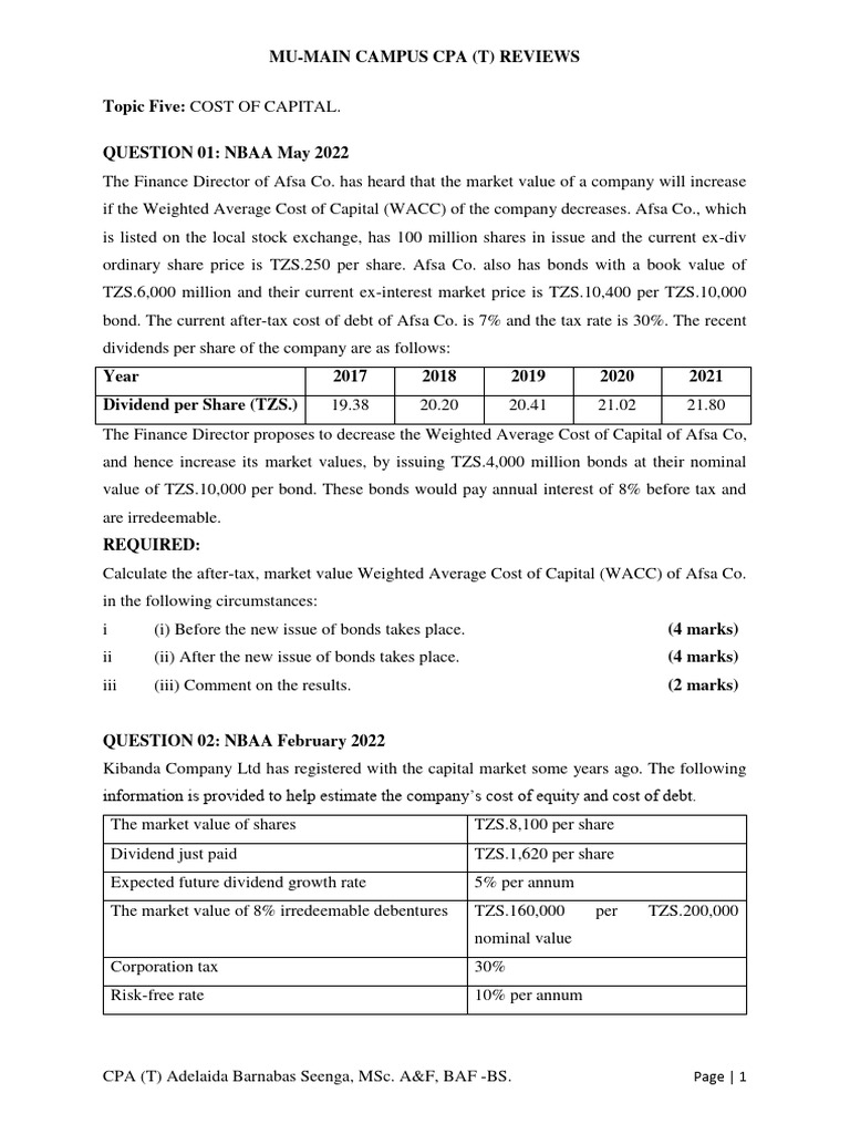 Cost of Capital Questions | PDF | Cost Of Capital | Dividend