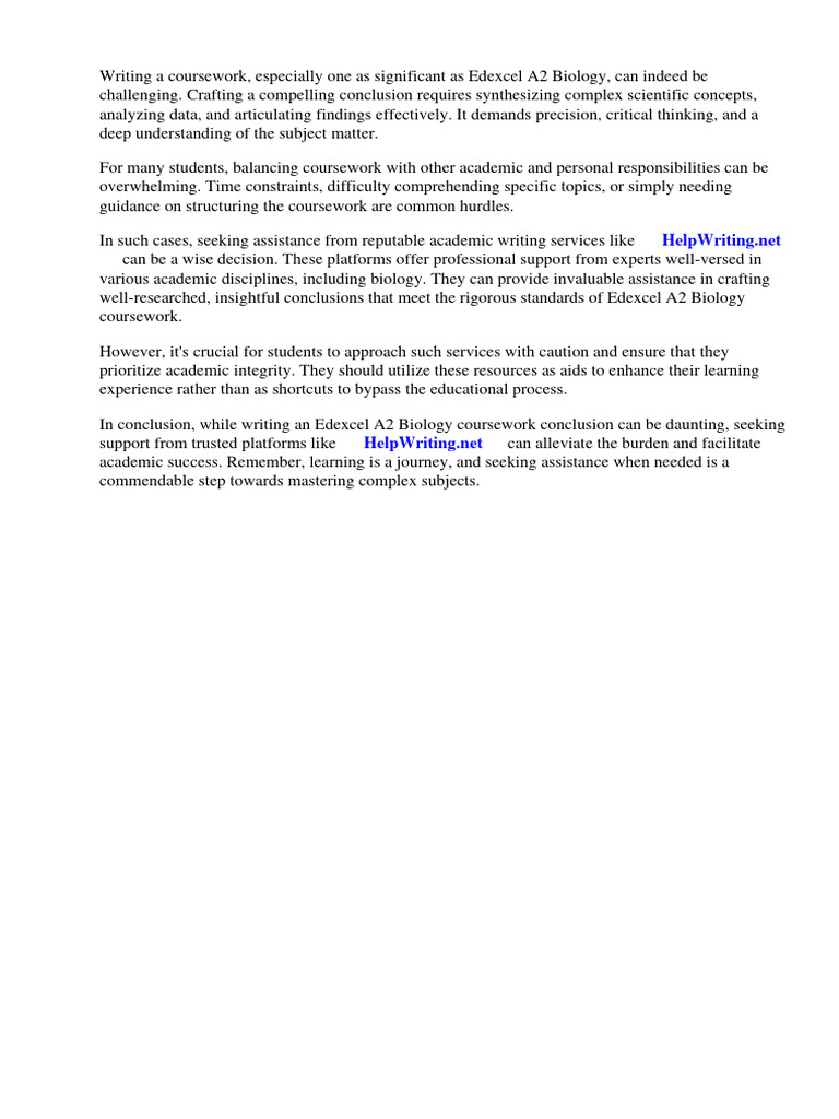 Edexcel A2 Biology Coursework Conclusion | PDF