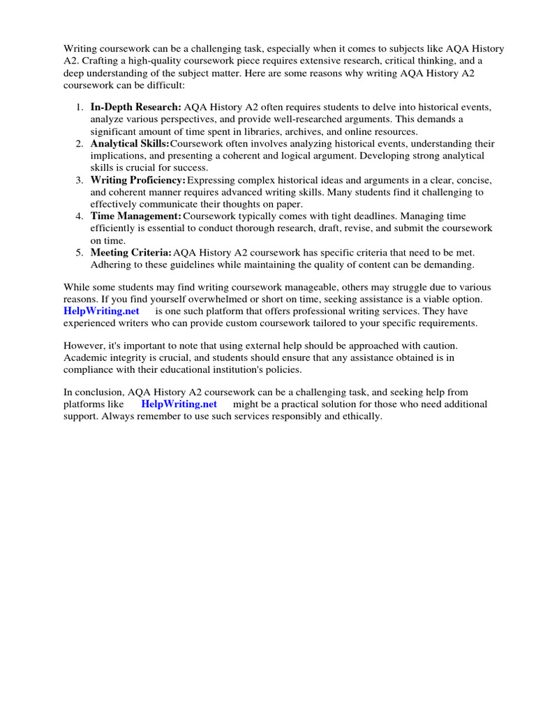 Aqa History A2 Coursework Exemplar | PDF