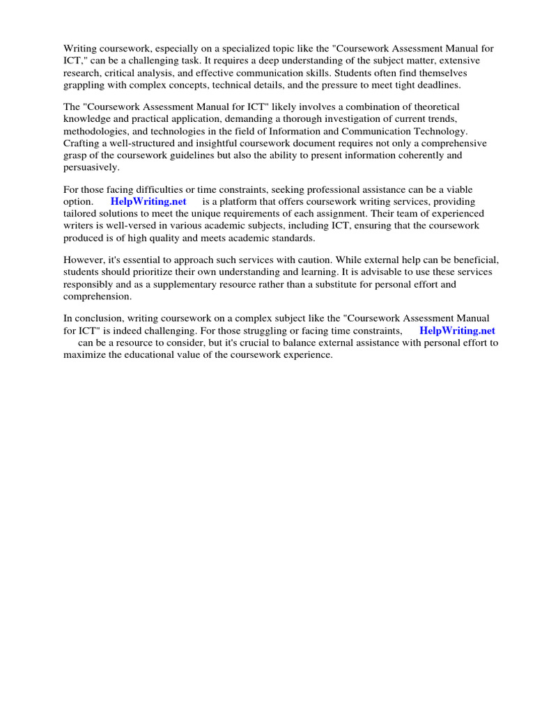 Coursework Assessment Manual For Ict | PDF