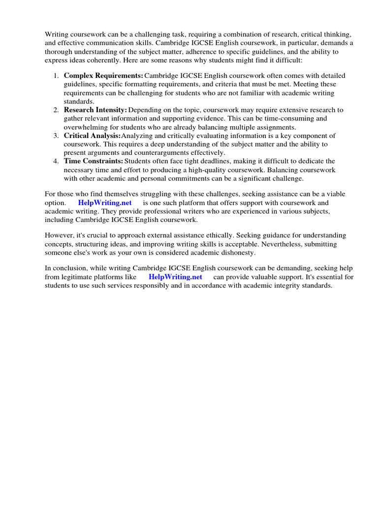 Cambridge Igcse English Coursework Ideas Pdf