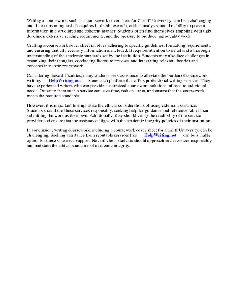 Coursework Cover Sheet Cardiff | PDF
