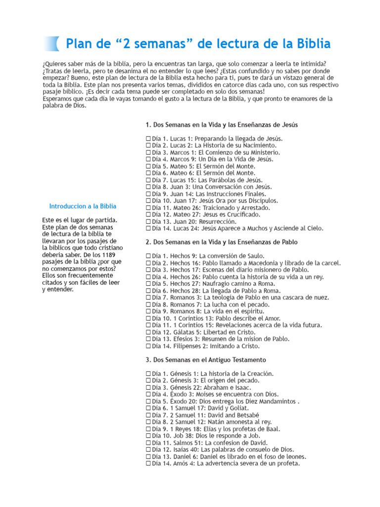 Planes Bíblicos de Lectura en 2 Semanas | PDF | Pablo el apóstol | Jesús