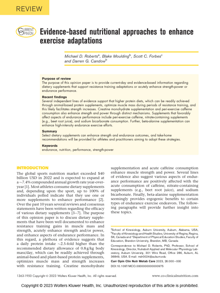 Evidence-Based Nutritional Approaches To Enhance Exercise Adaptations ...