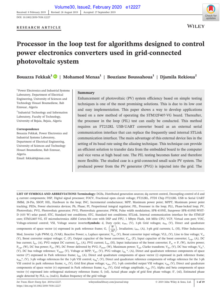 Processor in The Loop Test For Algorithms Designed To Control Power ...