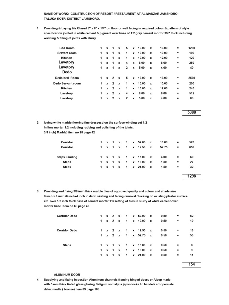 Resort Estimate | Download Free PDF | Mortar (Masonry) | Flooring