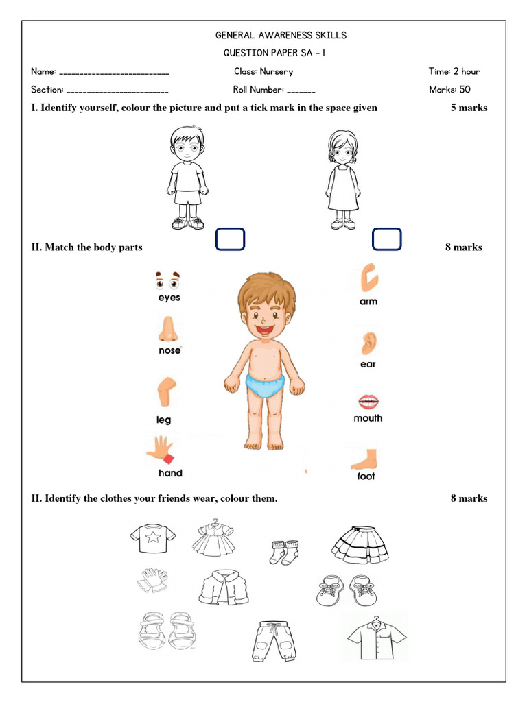 Nursery General Awareness Question Paper | PDF | Career & Growth